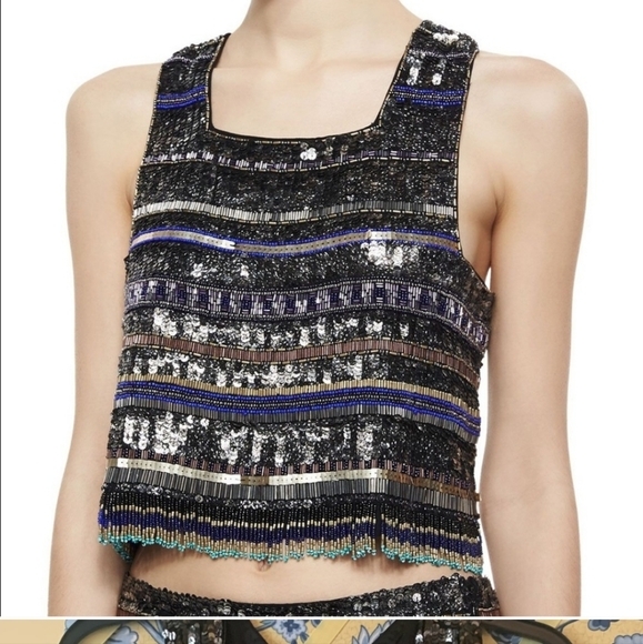 Parker Kelsey | Tops | Parker Kelsey Sequin Beaded Crop Fringe Top ...